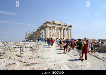 Athens - the Acropolis, Parthenon. Busy with groups of tourists from ...
