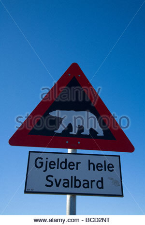 Polar Bear Crossing Sign, Longyearbyen, Svalbard, Norway Stock Photo ...