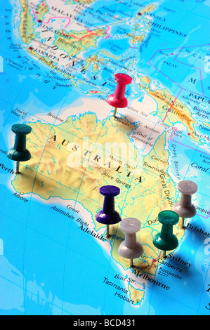 Location Brisbane in Australia, map with push pin closeup, travel and ...