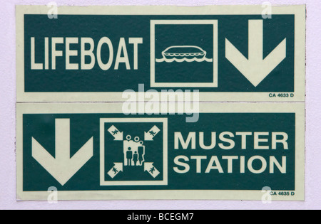 Lifeboat station sign on board passenger ship Stock Photo - Alamy