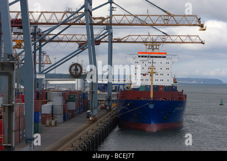 freighter wybelsum unloading freight containers in the port of belfast ...