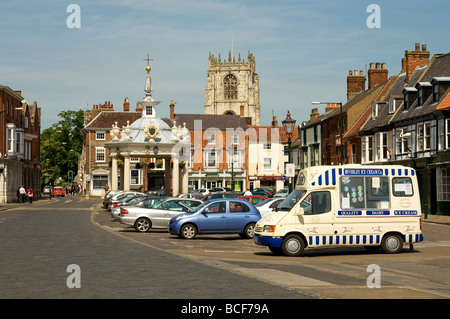 The Market Cross in Beverley, East Yorkshire, lit by Christmas lights ...
