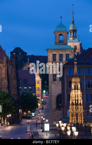 Germany, Bavaria, Nuremberg, Buildings along Konigstrasse with street ...