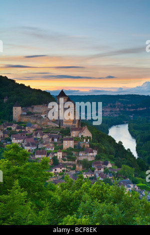 Chateau de Castelnaud castle and village over Dordogne River valley at ...