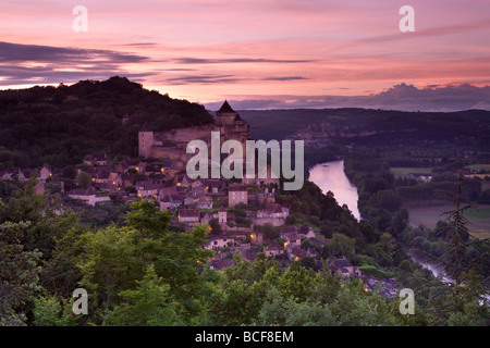 Chateau de Castelnaud castle and village over Dordogne River valley at ...