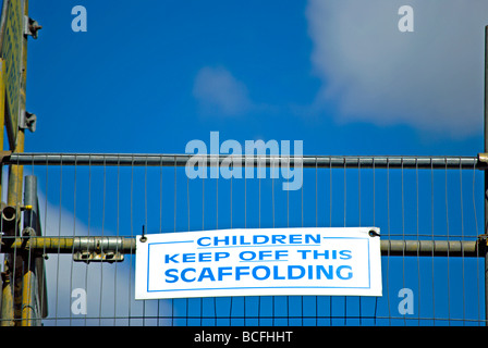 children keep off this scaffolding warning sign on building site in ...