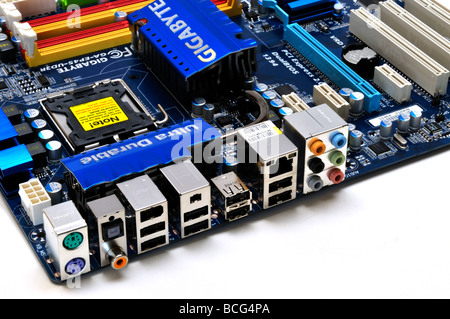 connectors USB on computer motherboard background, board socket and ...