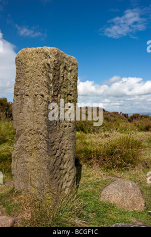 Lanshaw Lad, a boundary stone on Ilkley Moor, Yorkshire UK Stock Photo ...