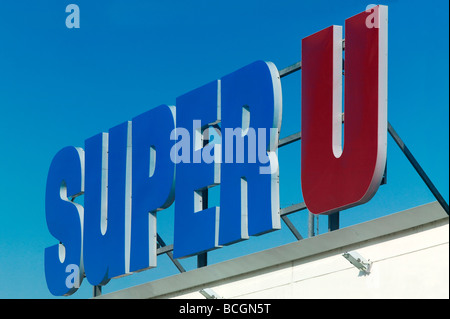 Sign for Super U and Hyper U supermarket chain in France Stock Photo ...