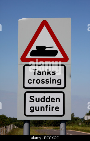 Tanks Crossing road sign, Bovington, Dorset, UK Stock Photo - Alamy
