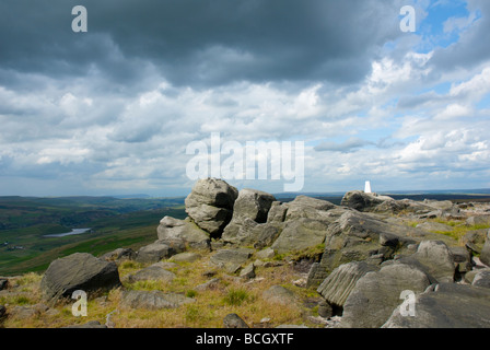 The trig point on Blackstone Edge, West Yorkshire, England UK Stock ...