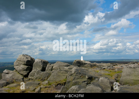 The trig point on Blackstone Edge, West Yorkshire, England UK Stock Photo - Alamy
