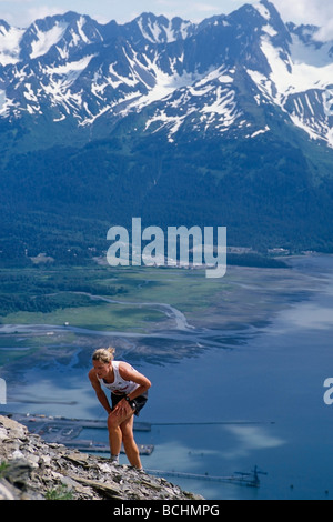 Female competitor runs up Mount Marathon during race Seward Alaska ...