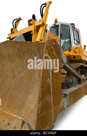 Front side view of a yellow Caterpillar 432 backhoe loader on a dirt ...