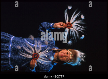 Yupik Woman w/dance fans & Headdress SC Alaska studio portrait Stock ...