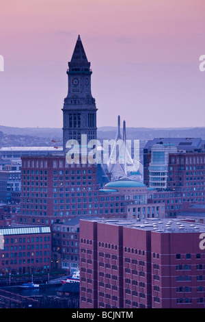 USA, Massachusetts, Boston, Customs House and Zakim Bridgeview Stock ...