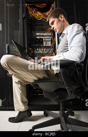 View of technical computer room with all cable connections. Sweden ...