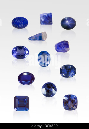 Indigo gemstone and crystal specimens on white background Stock Photo ...