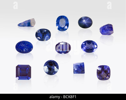 Indigo gemstone and crystal specimens on white background Stock Photo ...