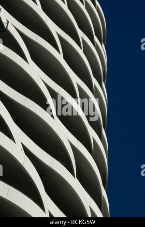 Curved balconies of apartments, tower block, high rise building ...