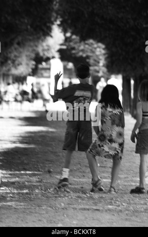 Children playing petanque in park, b&w Stock Photo - Alamy