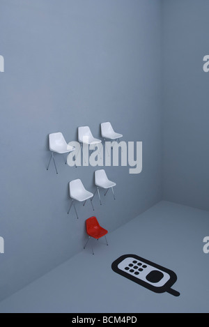 Row of white chairs with one red. Opportunity concept, 3D rendering ...