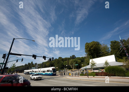 Seattle Link Light Rail Car Entering SODO Station Opening Day Stock ...