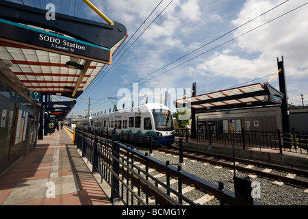 Seattle Link Light Rail Car Entering SODO Station Opening Day Stock ...