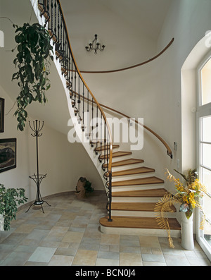 Hallway with Winding Staircase Stock Photo - Alamy