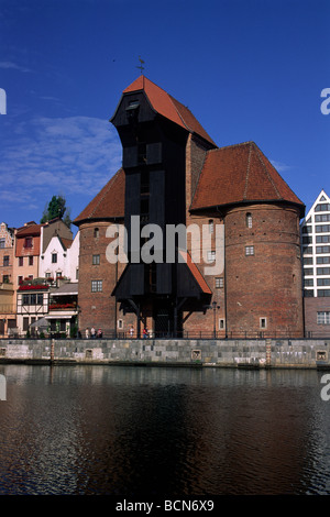 Gdansk, Poland, medieval crane and waterfront tenements reflected in ...