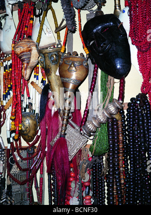 Carved wooden souvenirs in the local market, Rarotonga, Aitutaki, Cook ...