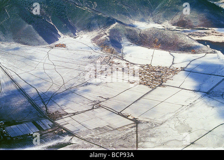 Aerial view of Napahai Lake and Tibetan village, Shangri-la County ...