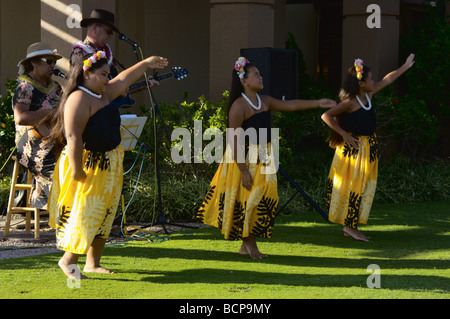 Hawaiian children young girls hula dancers at Paniolo Parade during ...