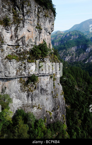 Trestle road along cliff in Mandarin Duck Rive Scenic Park, Pingnan ...