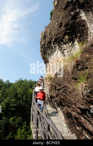 Trestle road along cliff in Mandarin Duck Rive Scenic Park, Pingnan ...