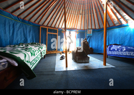 Traditional ger tent home of Mongolian nomads on the grass plains of ...