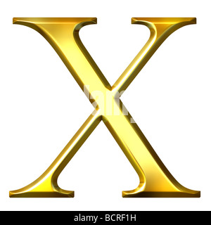 Golden Greek letter Chi, 3D rendering isolated on white background ...