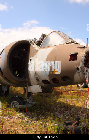 Aircraft plane wreck former RAF Harrier jump jet lying wrecked and ...