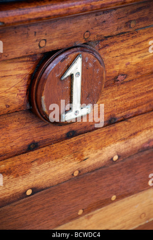 Number One decal on wooden boat, Cornwall, UK Stock Photo - Alamy