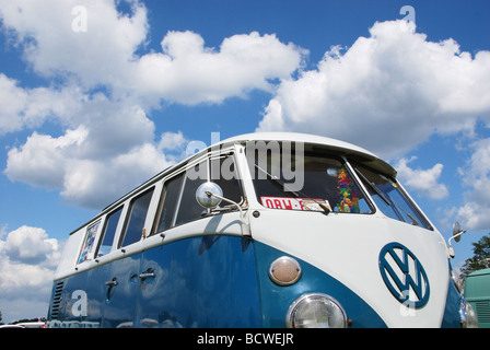 Classic iconic blue and white VW Volkswagen Camper van with lowered ...