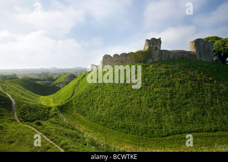 Earthworks and moat at Norman motte and bailey castle at Mileham ...