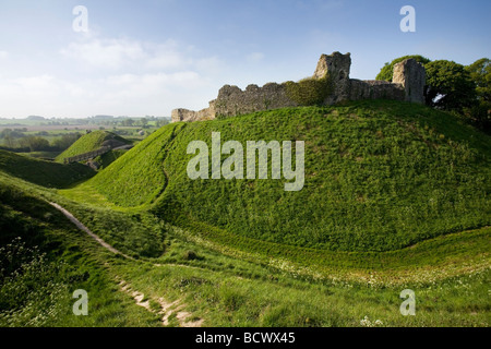 Earthworks and moat at Norman motte and bailey castle at Mileham ...