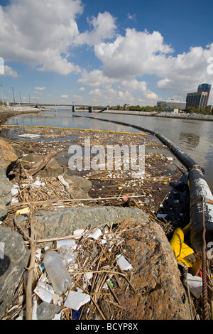 The Garbage boom on the Los Angeles River in Long Beach Stock Photo - Alamy