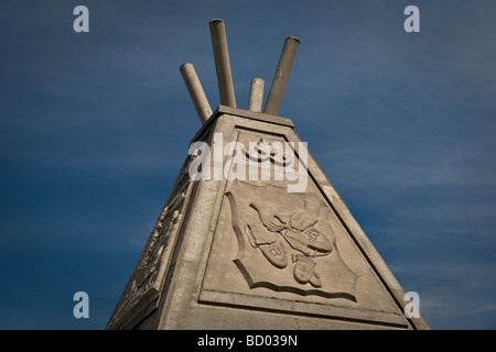 A tipi shaped artwork is seen on a promenade facing the lac St Jean ...