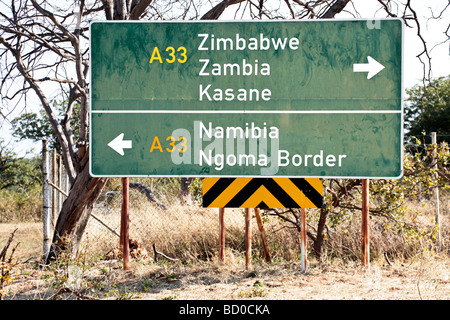Road sign near Kasane, northern Botswana, featuring Francistown ...