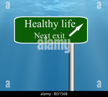 illustrated healthy life next exit signpost isolated on white Stock ...