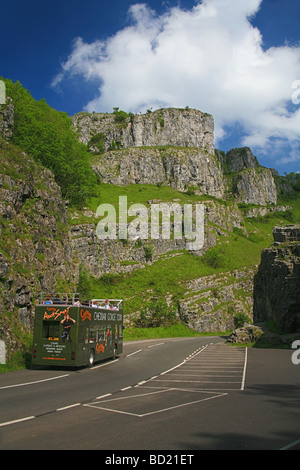 Open top tour bus for Cheddar caves and gorge Stock Photo - Alamy