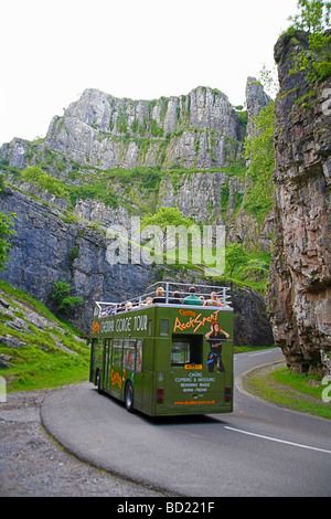 Open top tour bus for Cheddar caves and gorge Stock Photo - Alamy