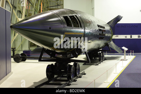 A German V2 World War II rocket standing in the main hall of the ...