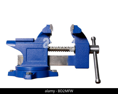 Blue bench vise tool isolated on a white background Stock Photo - Alamy